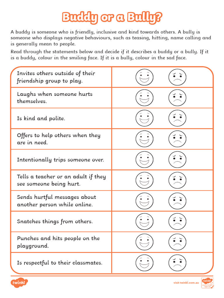 Buddy or Bully Activity Worksheet | PDF