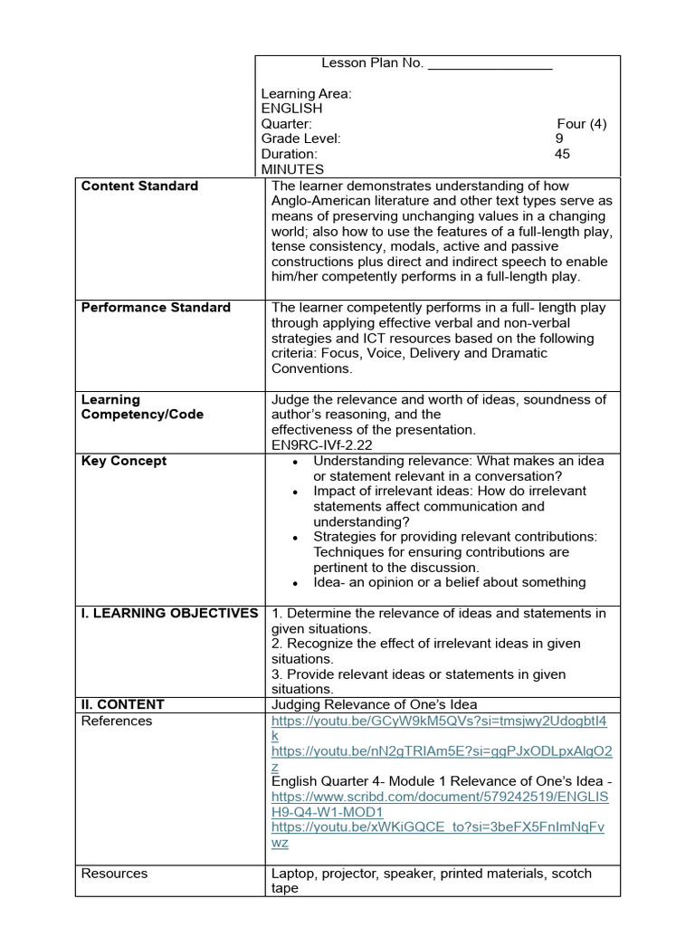 Detailed-Lesson-Plan-Template (AutoRecovered) | PDF | Learning | Lesson ...