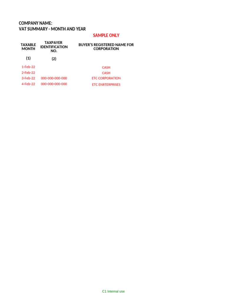 Vat Sales Summary Template For Vat Blank Pdf Value Added Tax Taxes