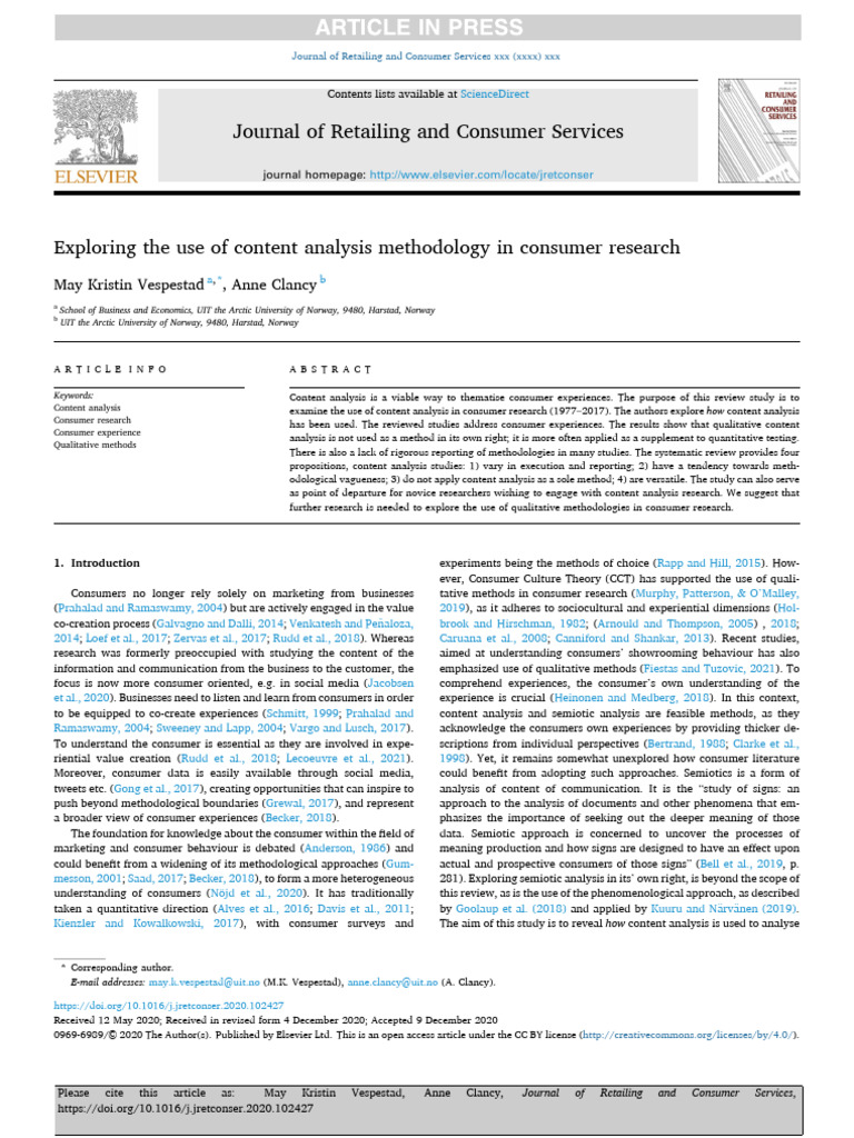 Exploring The Use of Content Analysis Methodology in Consumer Research ...