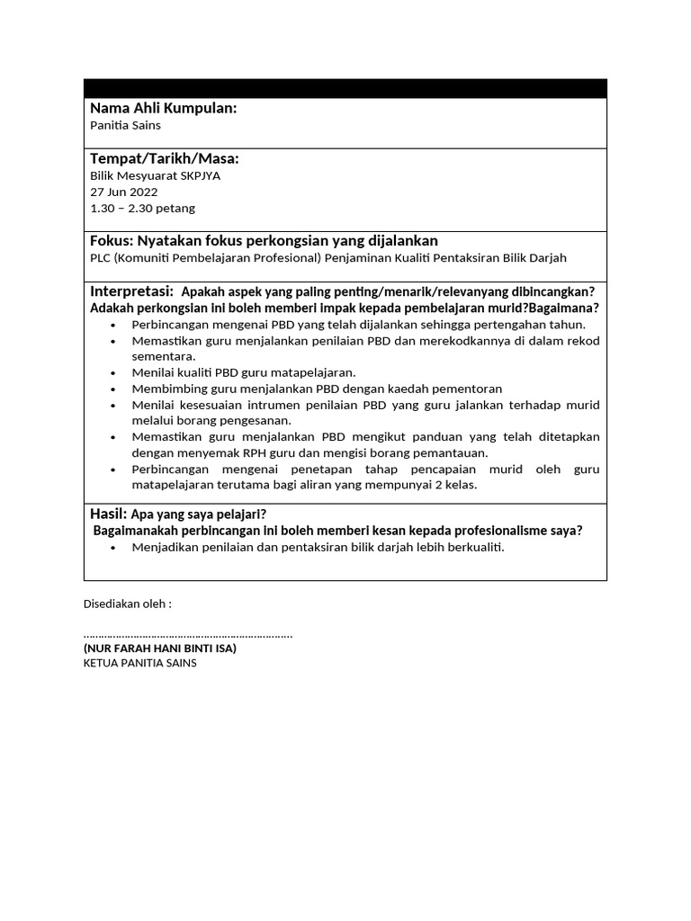PLC 2 Penjaminan Kualiti PBD Penggal 1 | PDF