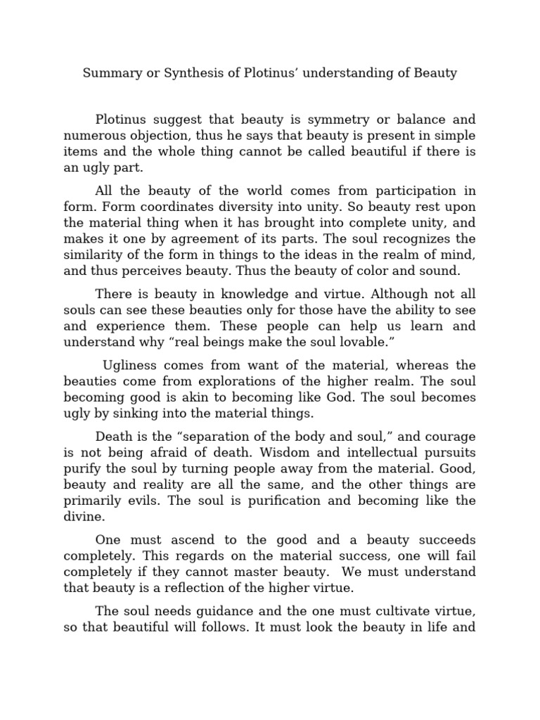Summary or Synthesis of Plotinus | PDF | Beauty | Virtue