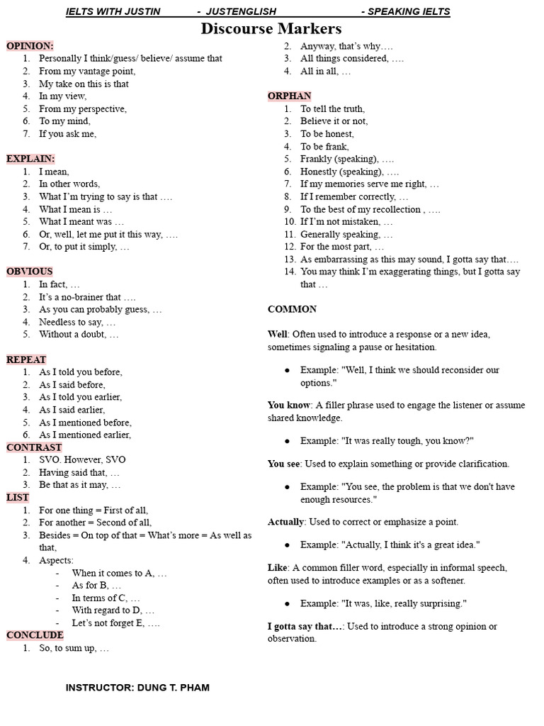 Discourse Markers Lý Thuyết | PDF | Cognitive Science | Cognition