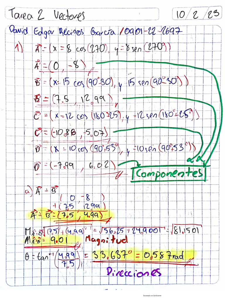 Tarea 2 - Vectores David Edgar Recinos García | PDF