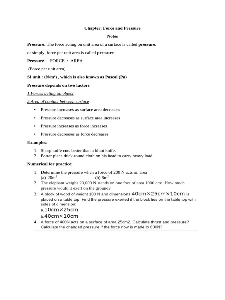 Pressure Concepts and Calculations | PDF