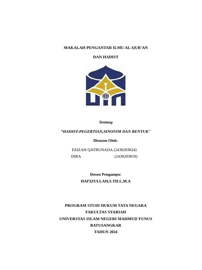 Pengertian dan Bentuk Hadist dalam Islam | PDF