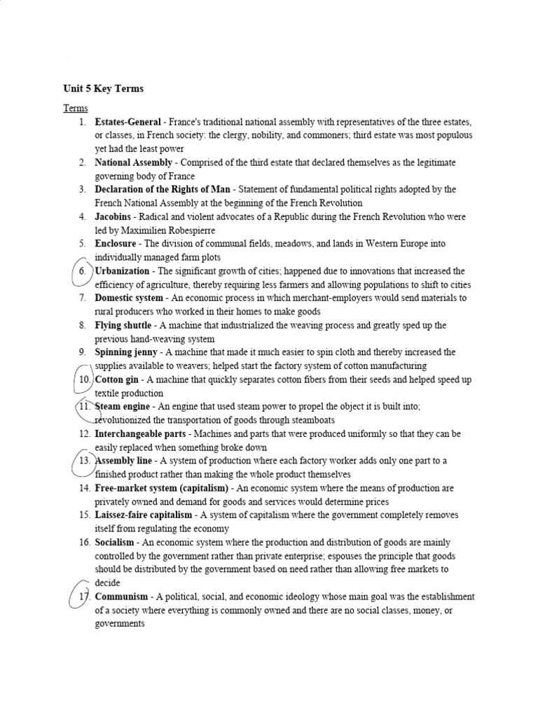 WHAP Key Terms - Unit 5 | PDF | Capitalism | Communism
