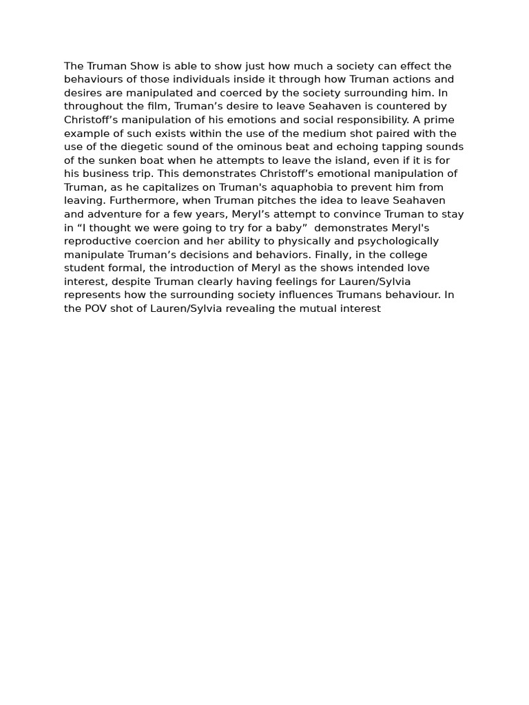 Societal Manipulation in The Truman Show | PDF