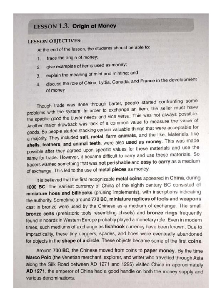 Origin of Money From Book | PDF