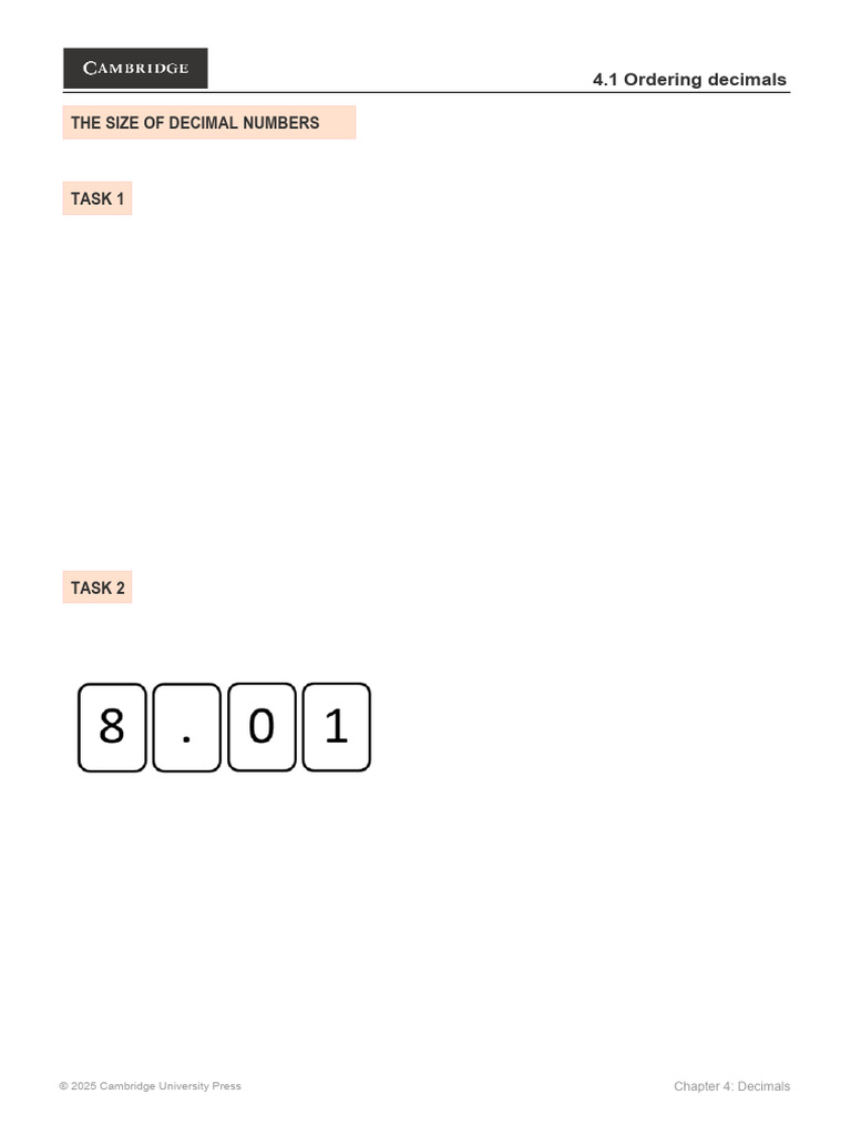 Ordering Decimal Numbers Activity | PDF