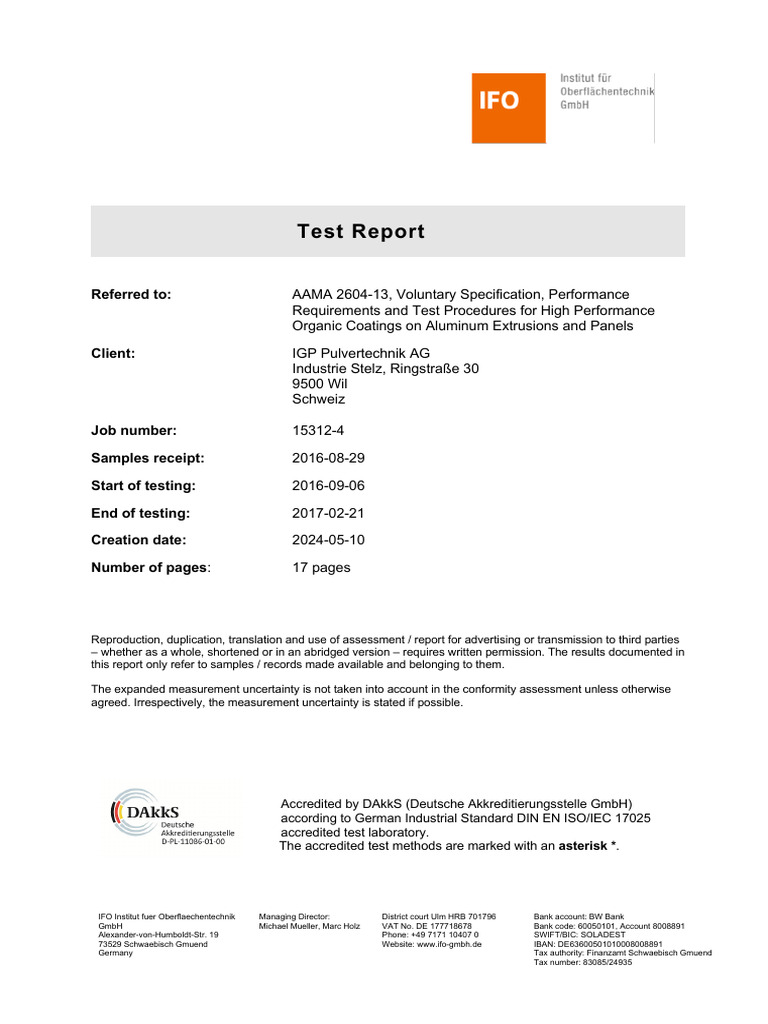 AAMA 2604-13 Test Report Summary | PDF | Physical Sciences | Materials