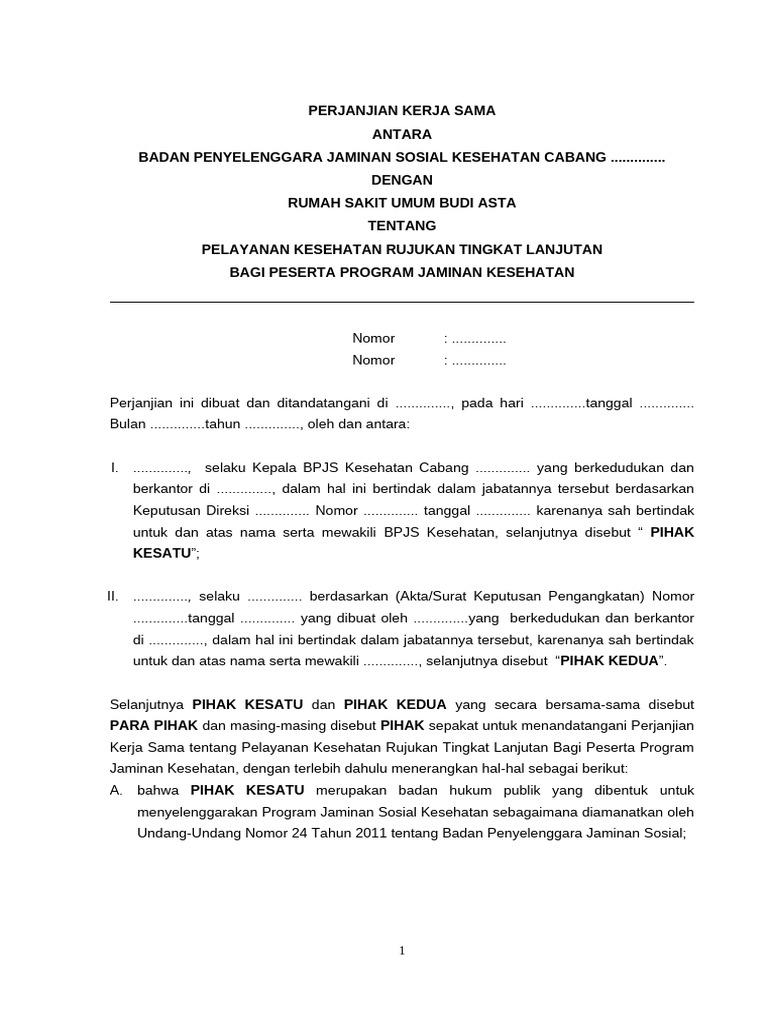 1. Template PKS Tahun 2025-RSU | PDF