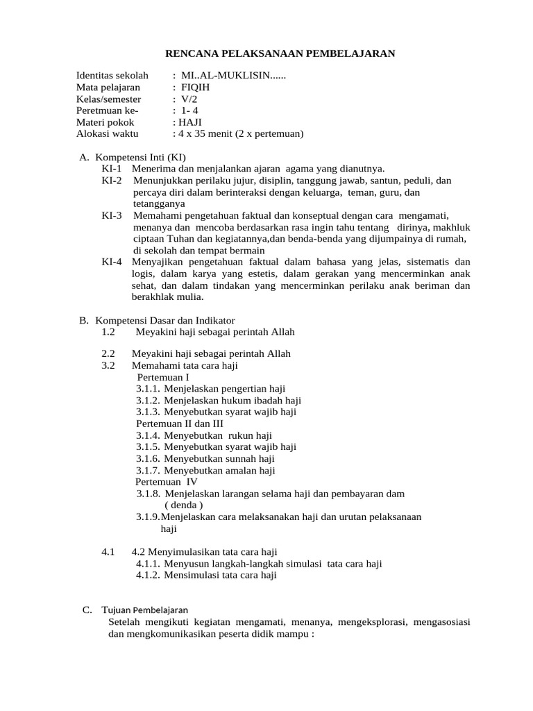 RPP Fiqih Kelas V: Materi Haji | PDF