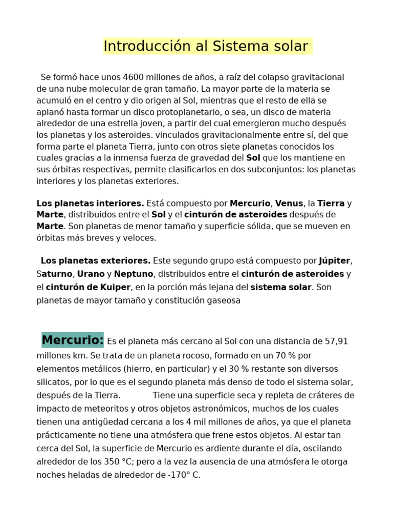 Introducción Al Sistema Solar: Mercurio | PDF | Planetas | Tierra