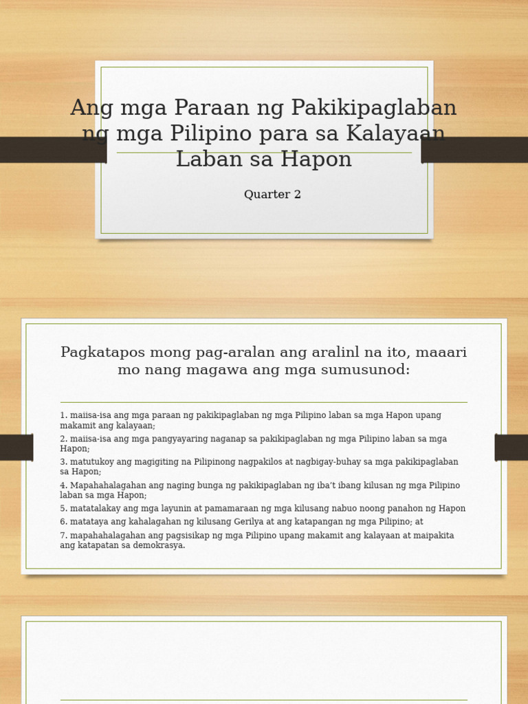 Q2- Ang mga Paraan ng Pakikipaglaban ng mga Pilipino sa Hapon | PDF