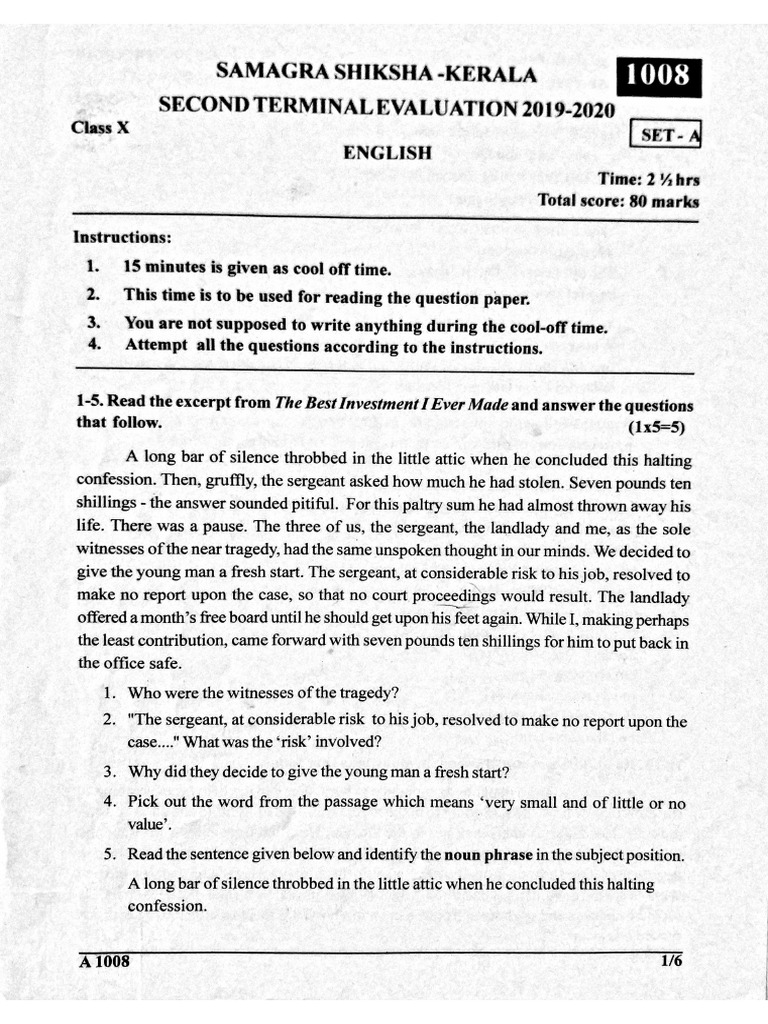 Exam Winner 10 Second Term Exam English QN 2019 20 | PDF