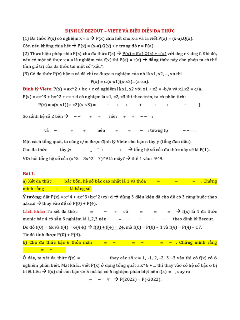 Dinh Ly Viete Bezout Note 1 | PDF