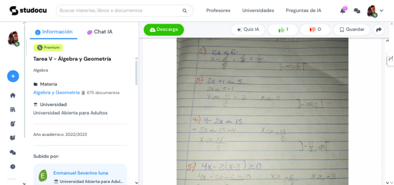 Tarea V - Álgebra y Geometría - Universidad Abierta para Adultos Cce Curso Tecnología Nombre y ...