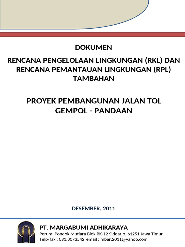 RKL dan RPL Pembangunan Tol Gempol-Pandaan | PDF