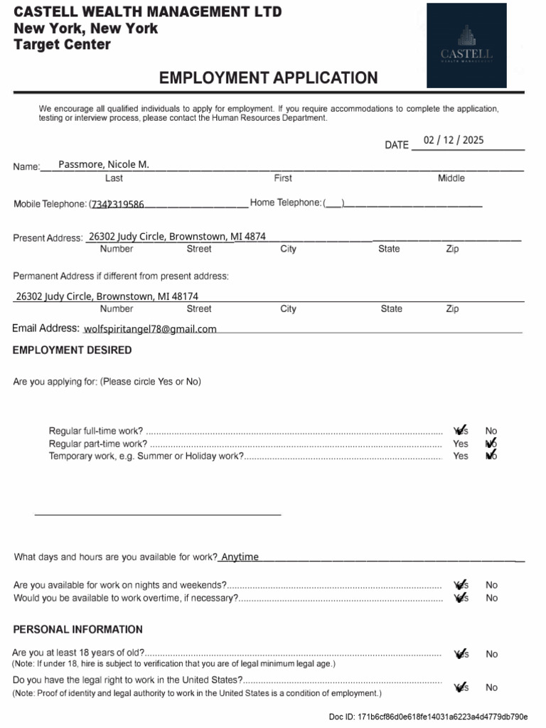 Castell Wealth Management Job Application | PDF | Employment | Business