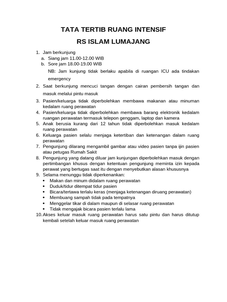 Tata Tertib Ruang Intensif | PDF