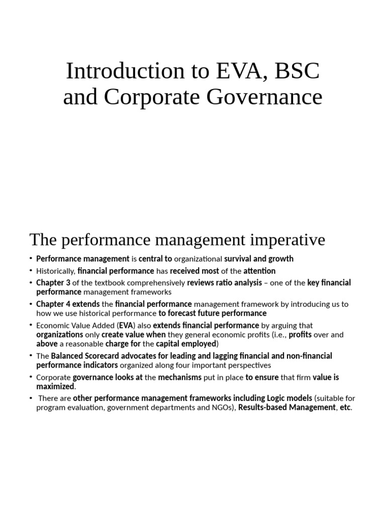 Introduction To EVA and Balanced Scorecard | PDF | Book Value | Corporate Governance