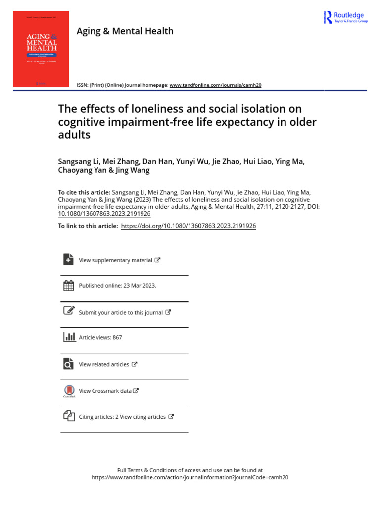 Loneliness Impact on Cognitive Life Expectancy | PDF | Loneliness ...