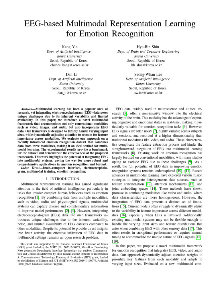 EEG-based Multimodal Representation Learning For E | PDF | Electroencephalography | Attention