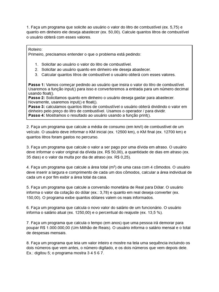 Programas Básicos de Cálculo em Python | PDF