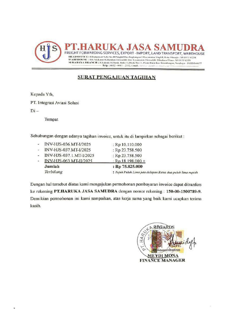 Surat Pengajuan Tagihan | PDF