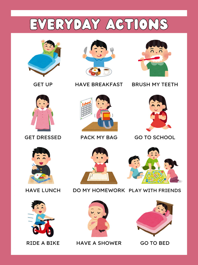 Daily Routine Picture Dictionary Worksheet in Pink Cute Style ...