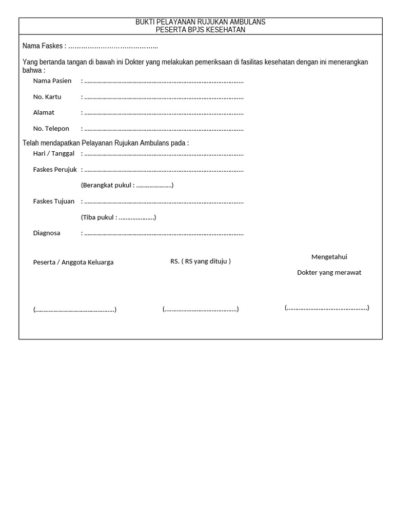 BLANGKO AMBULANCE RUJUK BPJS | PDF
