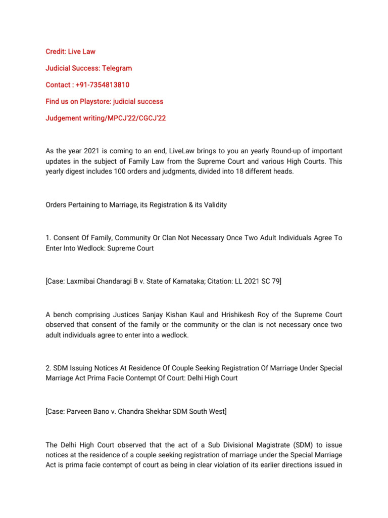 Family Law Imp 2021 Cases | PDF