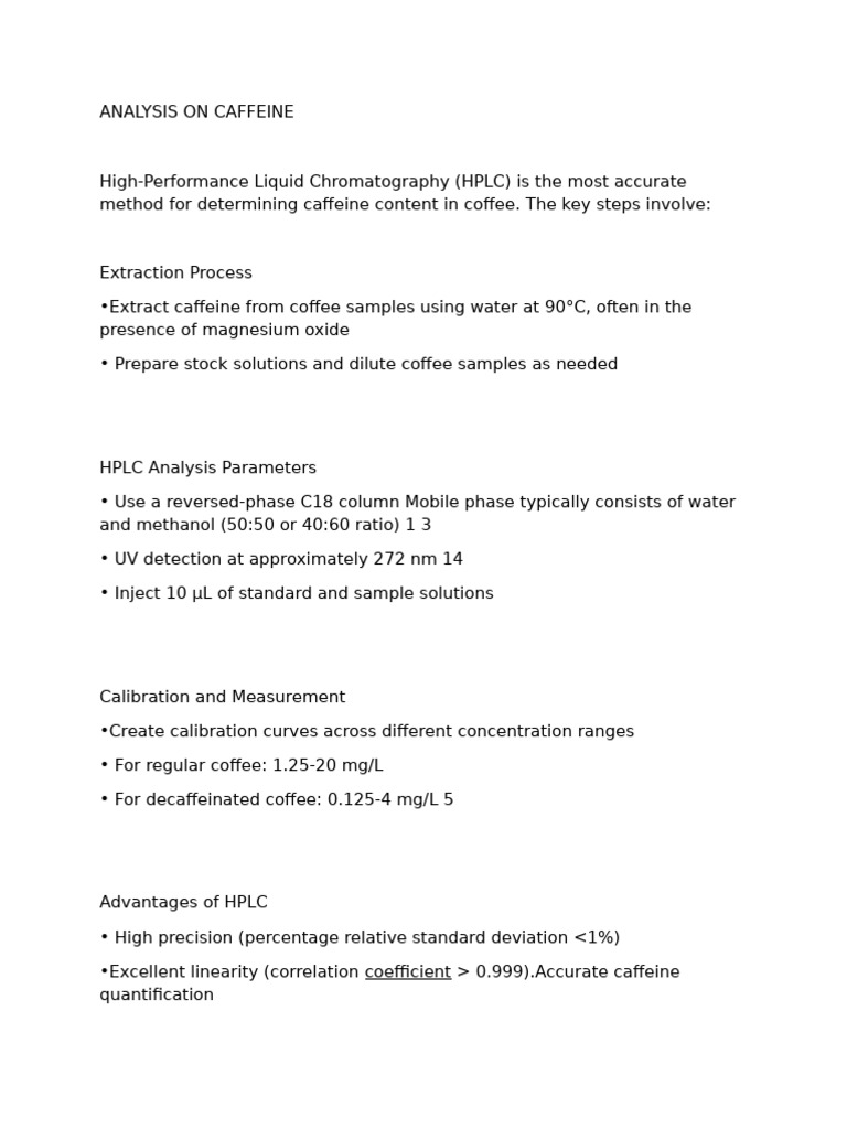Caffeine Content Analysis via HPLC | PDF