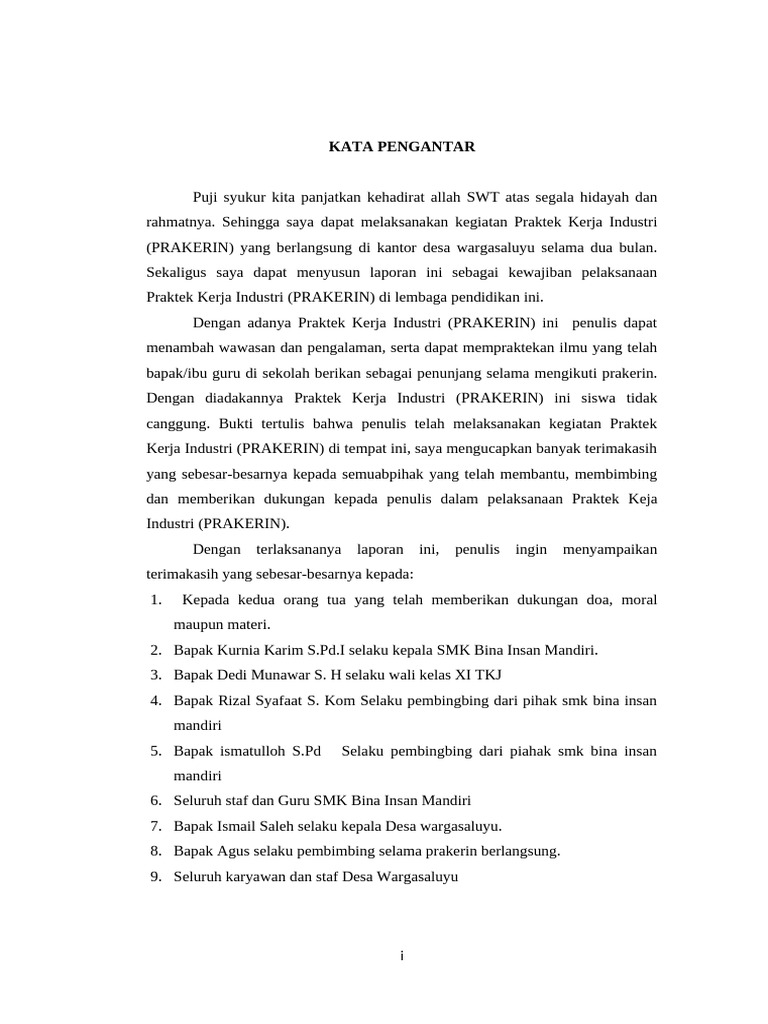 Laporan Praktek Kerja Industri di Desa Wargasaluyu | PDF