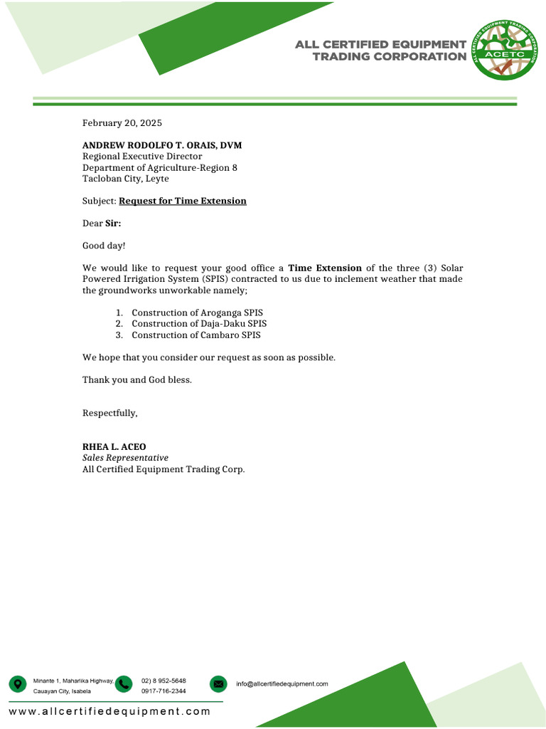 Request for Time Extension on SPIS Projects | PDF
