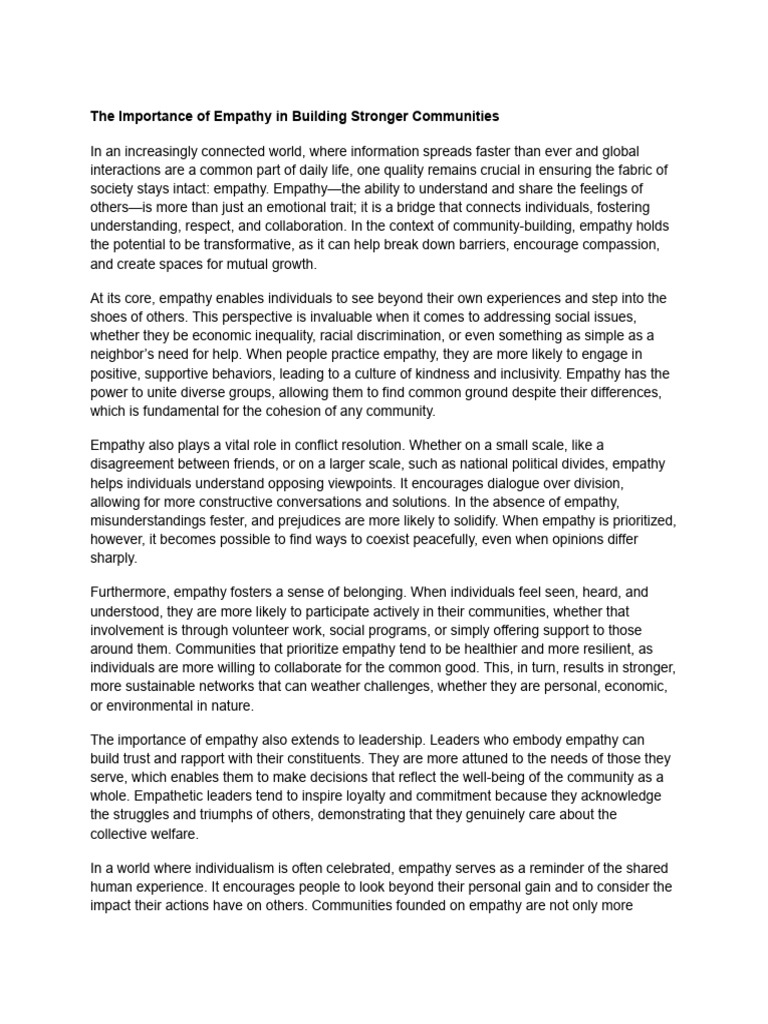 The Importance of Empathy in Building Stronger Communities | PDF ...