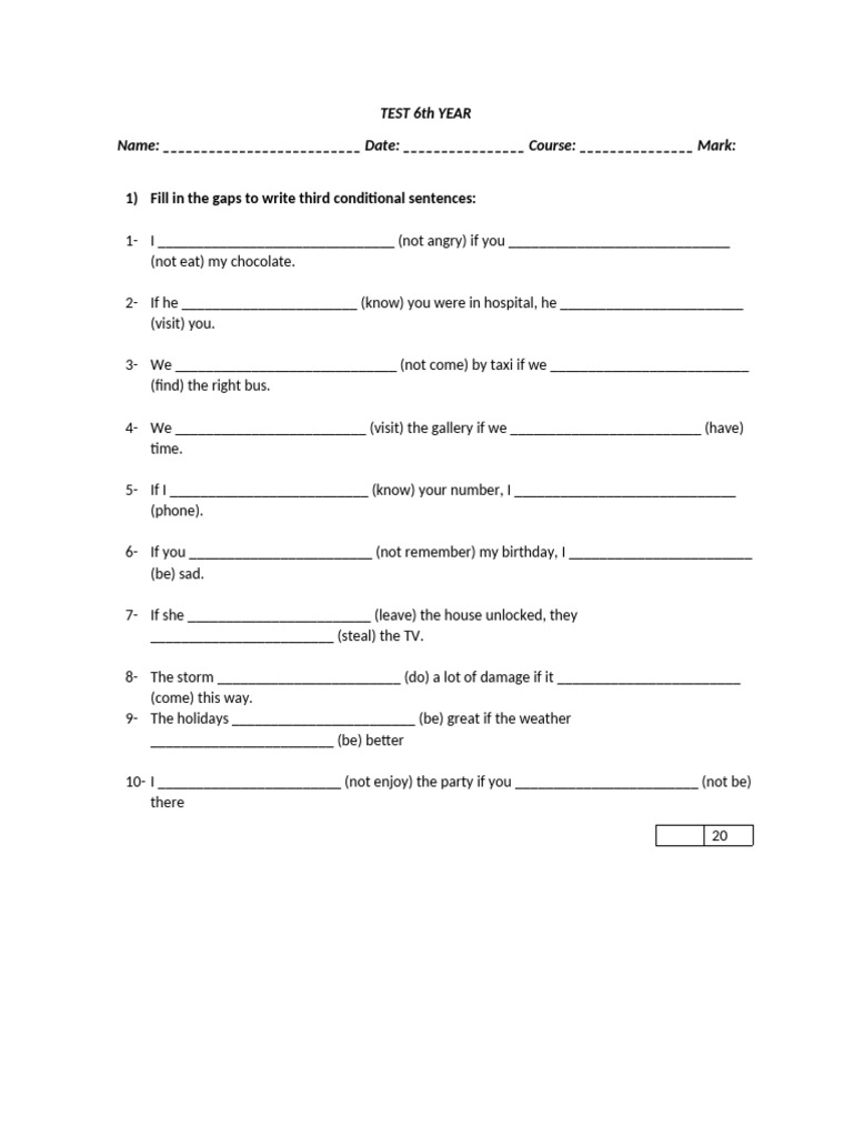 TEST 6th YEAR 3rd Cond | PDF