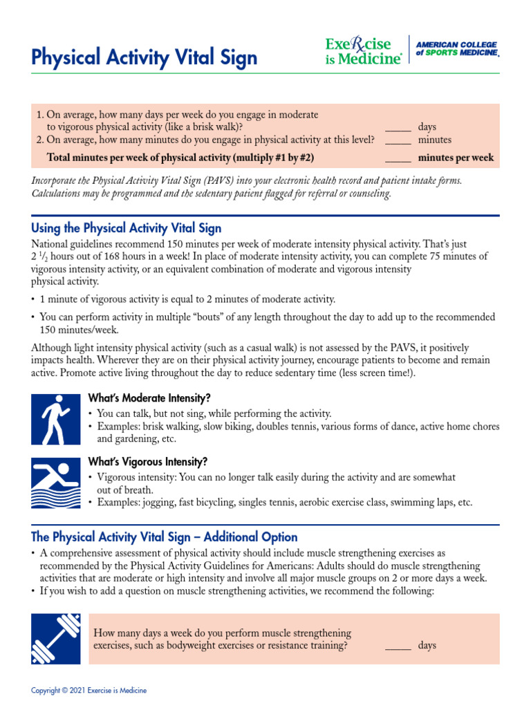 EIM Physical Activity Vital Sign | PDF | Health Care | Physical Fitness