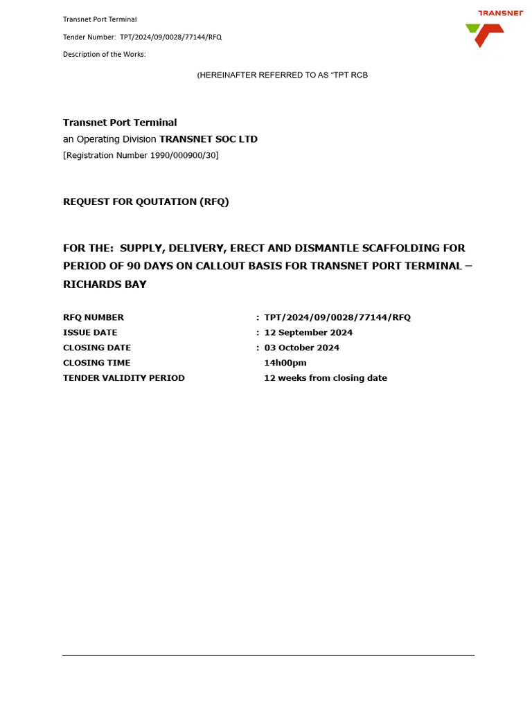 RFQ Scaffolding - 11335789 | PDF | Joint Venture | Bankruptcy