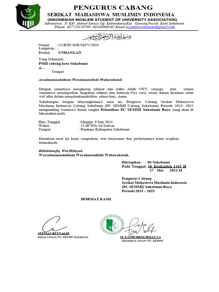 Undangan PMII Cabang Sukabumi | PDF