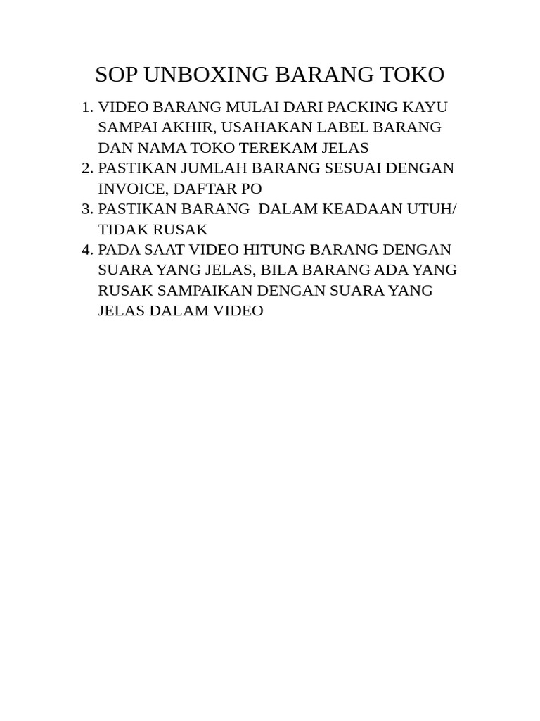 SOP Unboxing Barang Toko yang Efektif | PDF