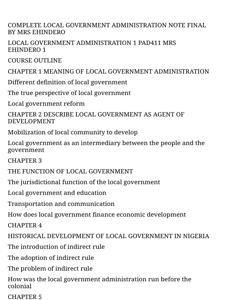 Complete Local Government Administration Note Final by MRS Ehindero ...