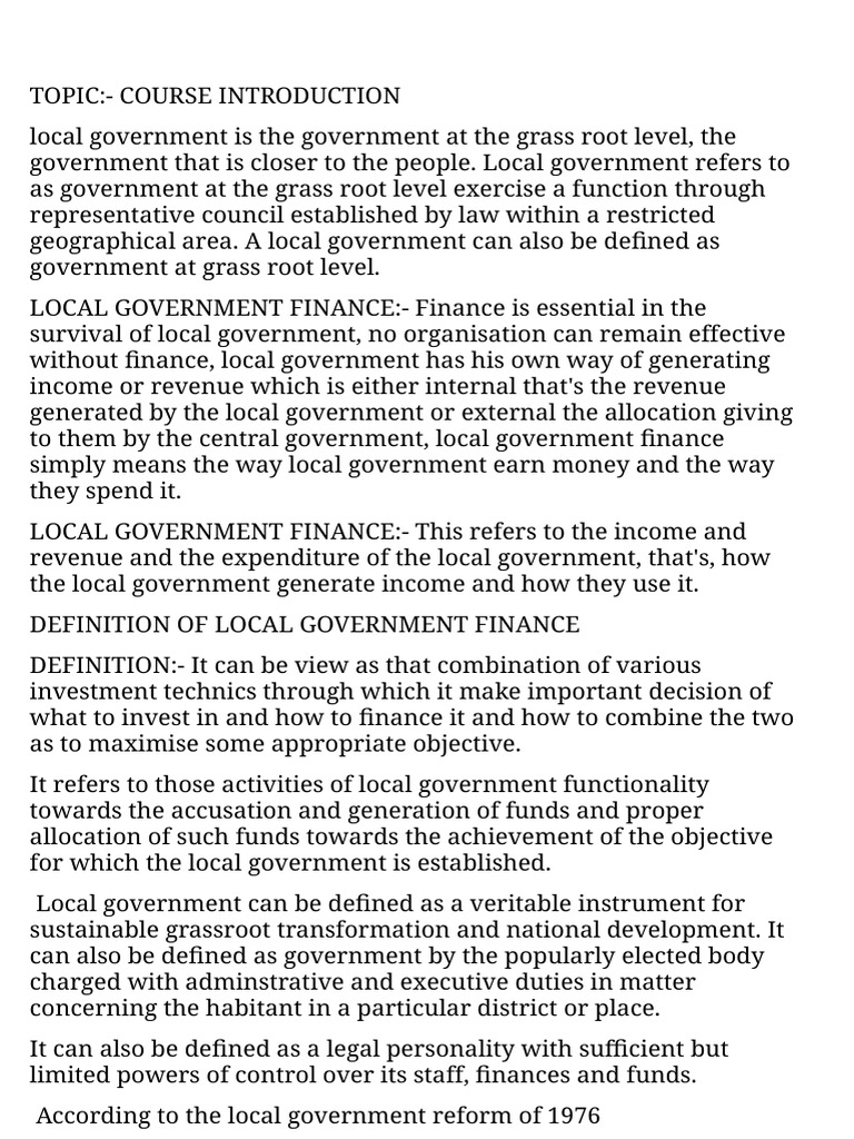 Introduction Local Government Finance Handout by MR A.A Raji | PDF ...