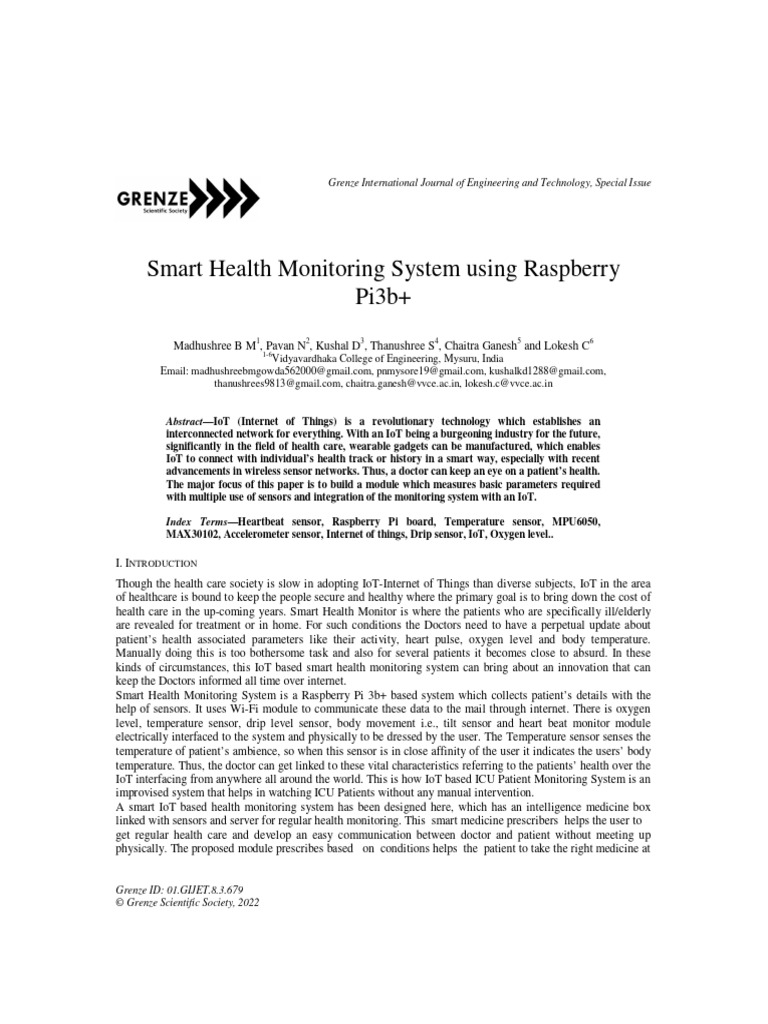 Smart Health Monitoring System Using Ras | PDF | Sensor ...