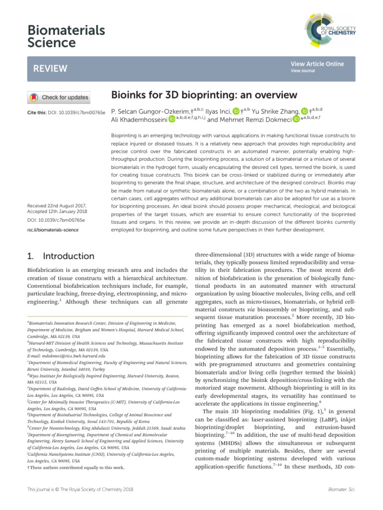 Bioinks_for_3D_bioprinting_an_overview | PDF | Extracellular Matrix | Biology