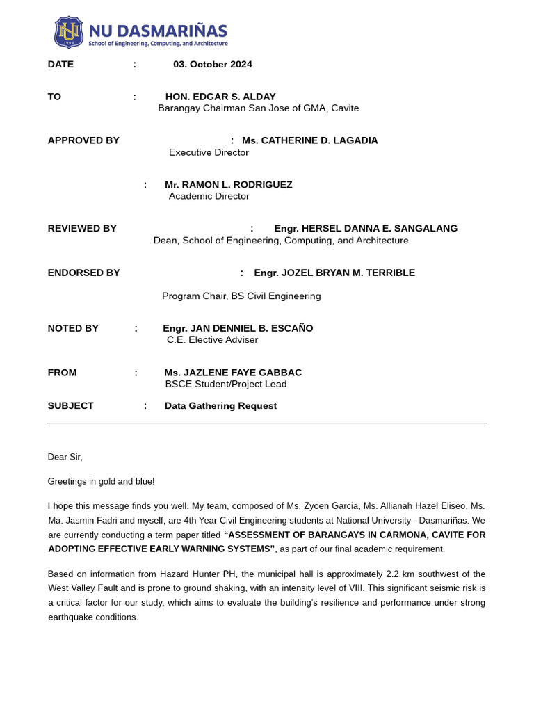 Data Gathering Letter San Jose GMA | PDF | Geophysics | Geological Hazards