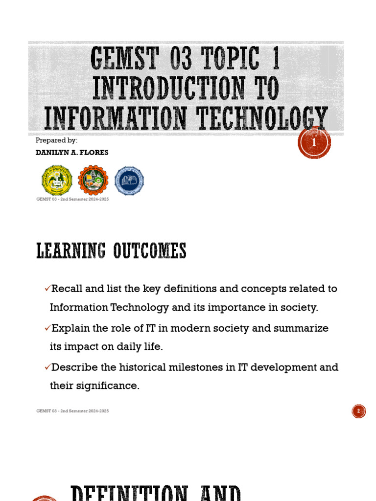 GEMST 03 Topic 1 Introduction To Information Technology | PDF | Computer Network | Information ...