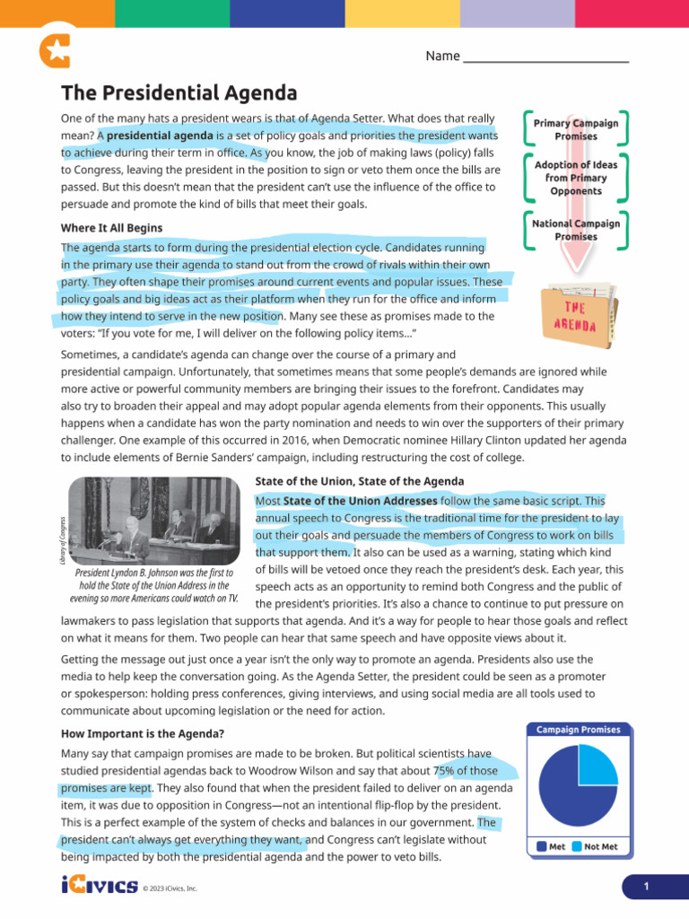 The Presidential Agenda Reading | PDF