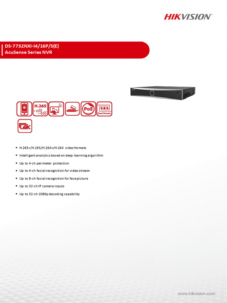 DS-7732NXI-I4 16P SE Datasheet 20250114 | PDF | Hdmi | Video